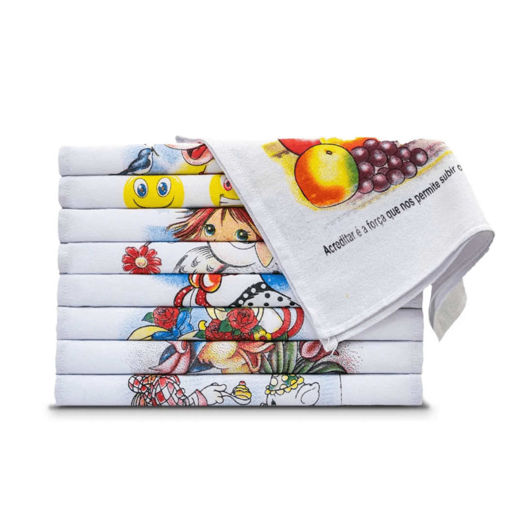 Kit - 10 Panos de Prato Bainha Estampado - TÊXTIL PALÁCIO